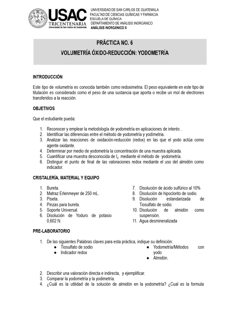 Yodometría: Análisis Redox con Yodo | PDF | Valoración | Química