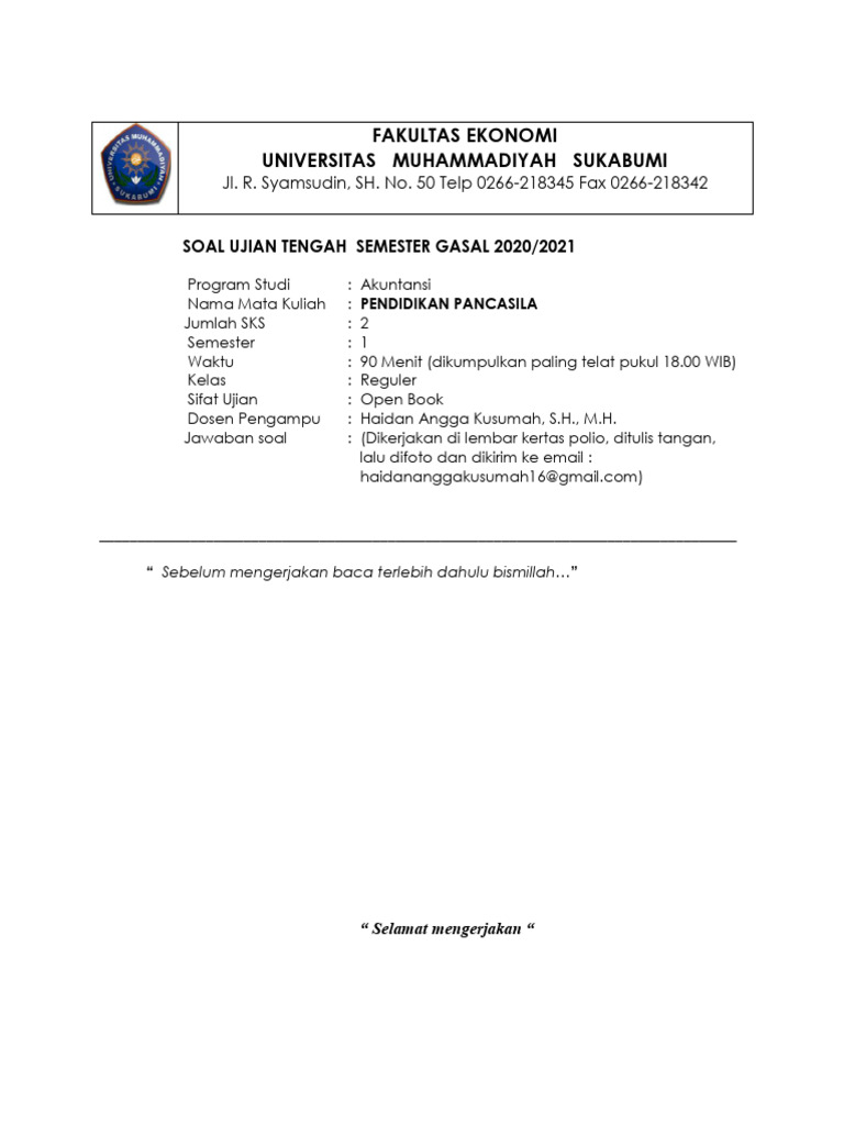 Soal UTS Pancasila Prodi Akuntansi | PDF