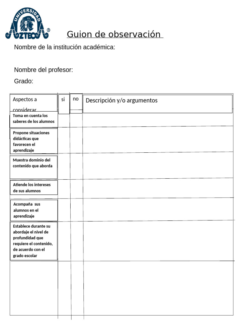 Guion de Observación | PDF