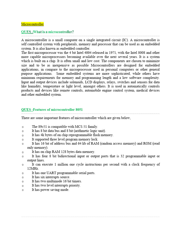 MICROCONTROLLER | PDF | Microcontroller | Embedded System MICROCONTROLLER | PDF | Microcontroller | Embedded System