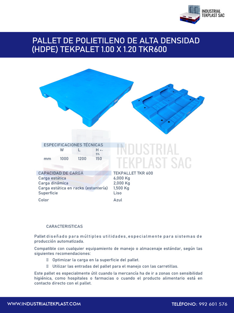 Pallet HDPE TKR600: Especificaciones y Usos | PDF