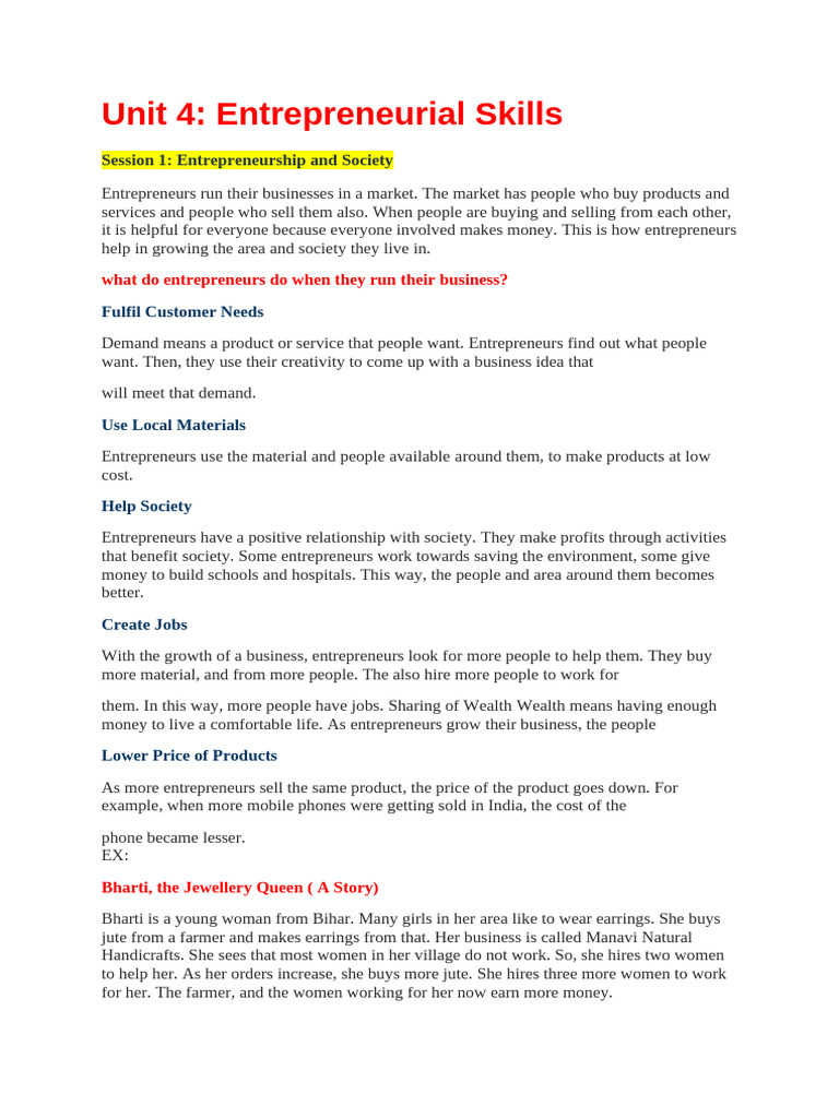Class X Unit 4 (Entrepreneural) | PDF | Entrepreneurship ...