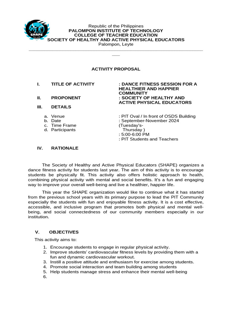 zumba proposal | PDF | Physical Fitness | Physical Education