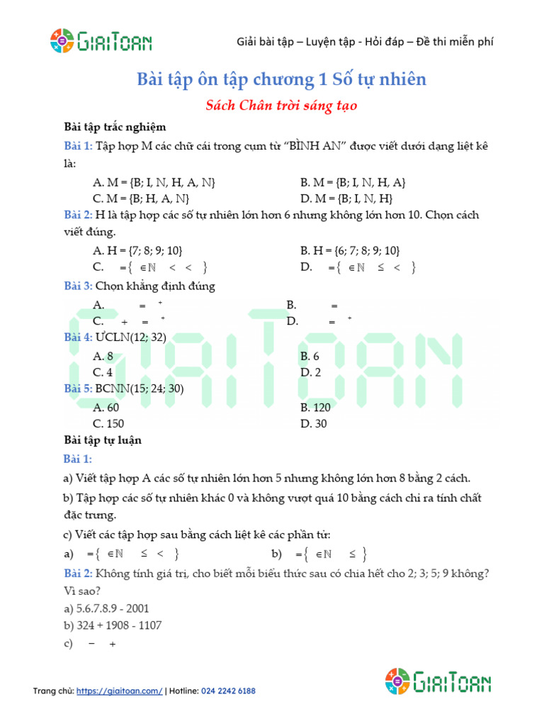 Bai Tap On Tap Chuong 1 So Tu Nhien Sach Chan Troi Sang Tao | PDF