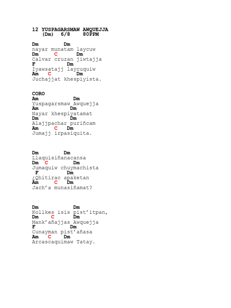 12 Yuspagarsmaw Awquejja Acorde | PDF