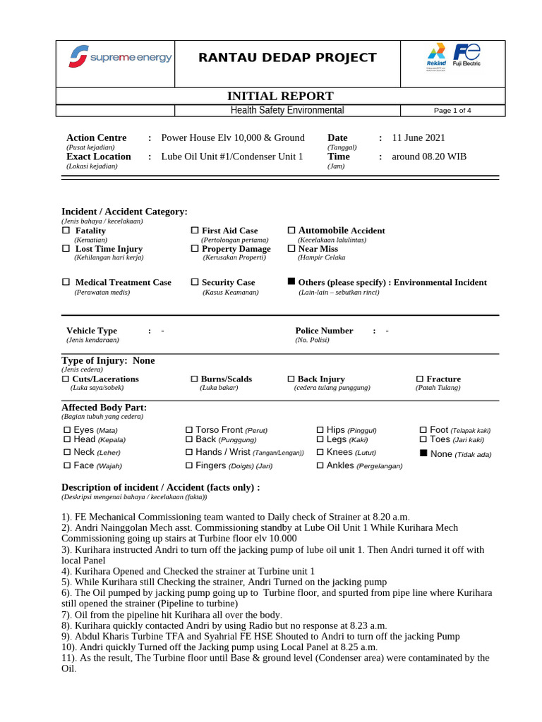 RD Incident Report - 12 June 2021 (Oil Spill LB Unit #1) | PDF