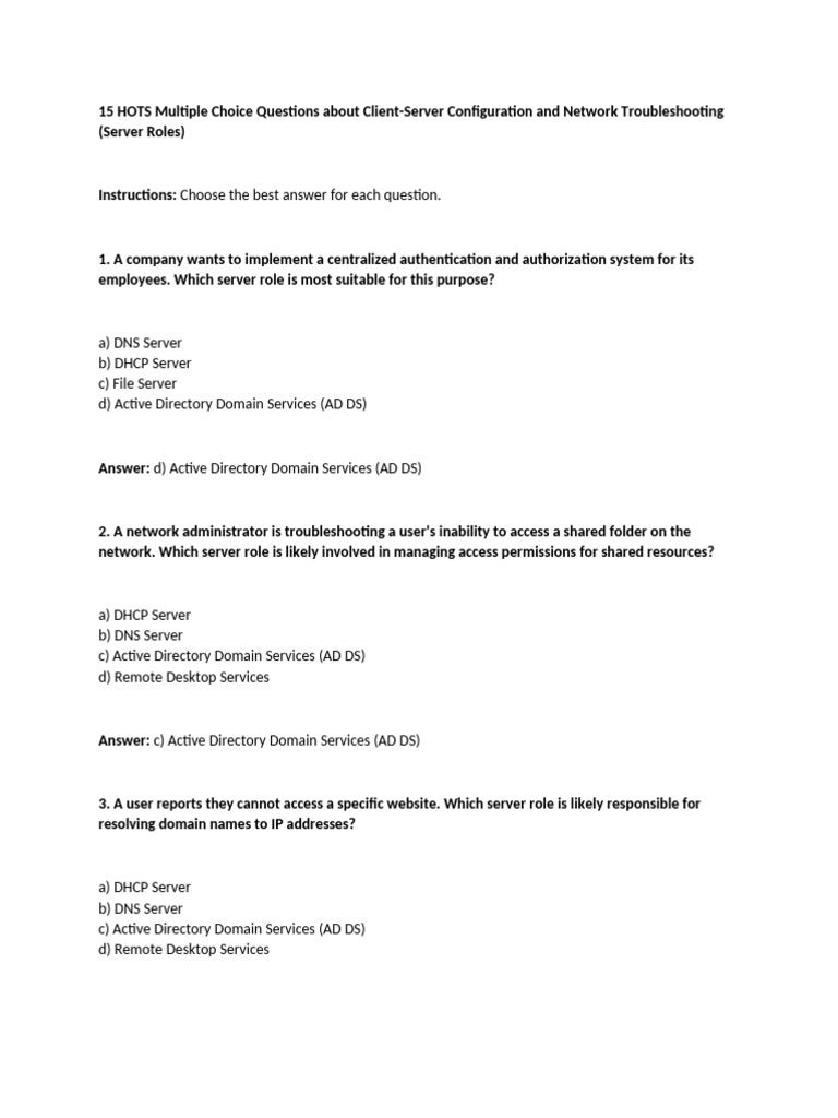 15 HOTS Multiple Questions | PDF | Computer Network | Active Directory