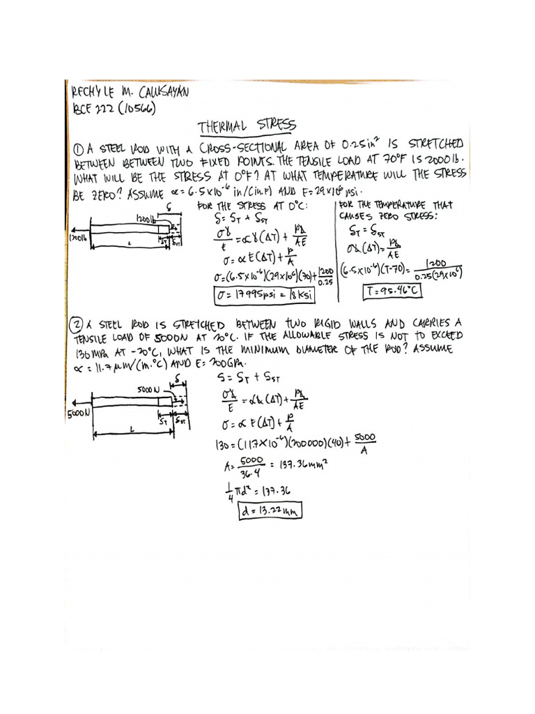 THERMAL STRESS ASSIGNMENT BCE 222 | PDF
