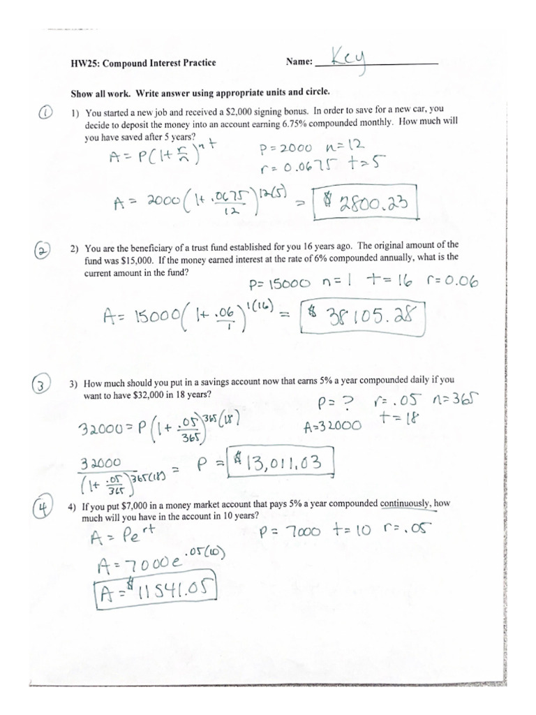 2 7+HW+Compound+Interest+KEY | PDF