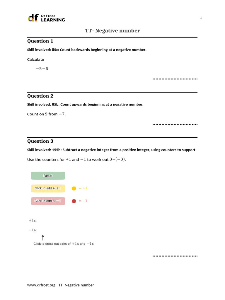 TT-Negativenumber | PDF | Multiplication | Numbers