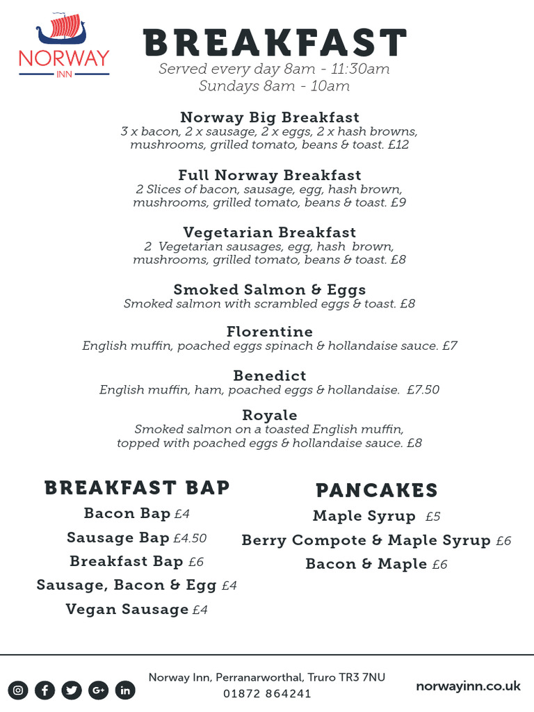 Breakfast A5 Norway Menu May 2022 | PDF