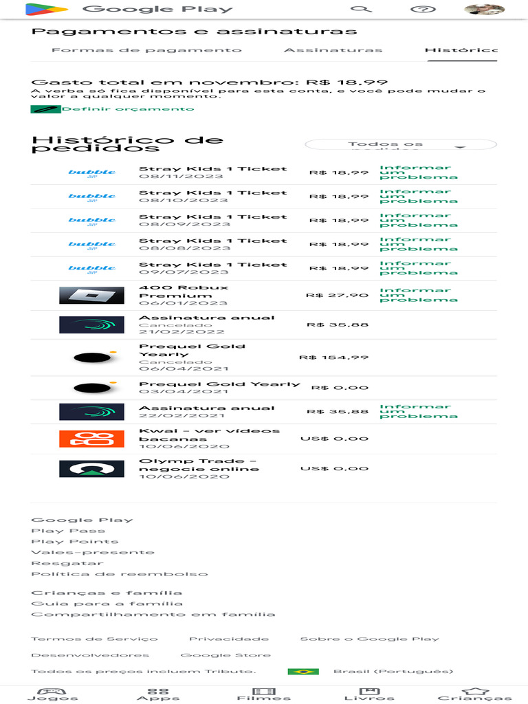 Histórico de pedidos — Google Play | PDF