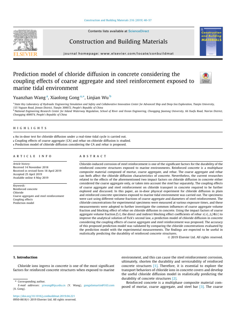 Prediction Model Of Chloride Diffusion In Concrete Considering The Coupling Effects Of Coarse
