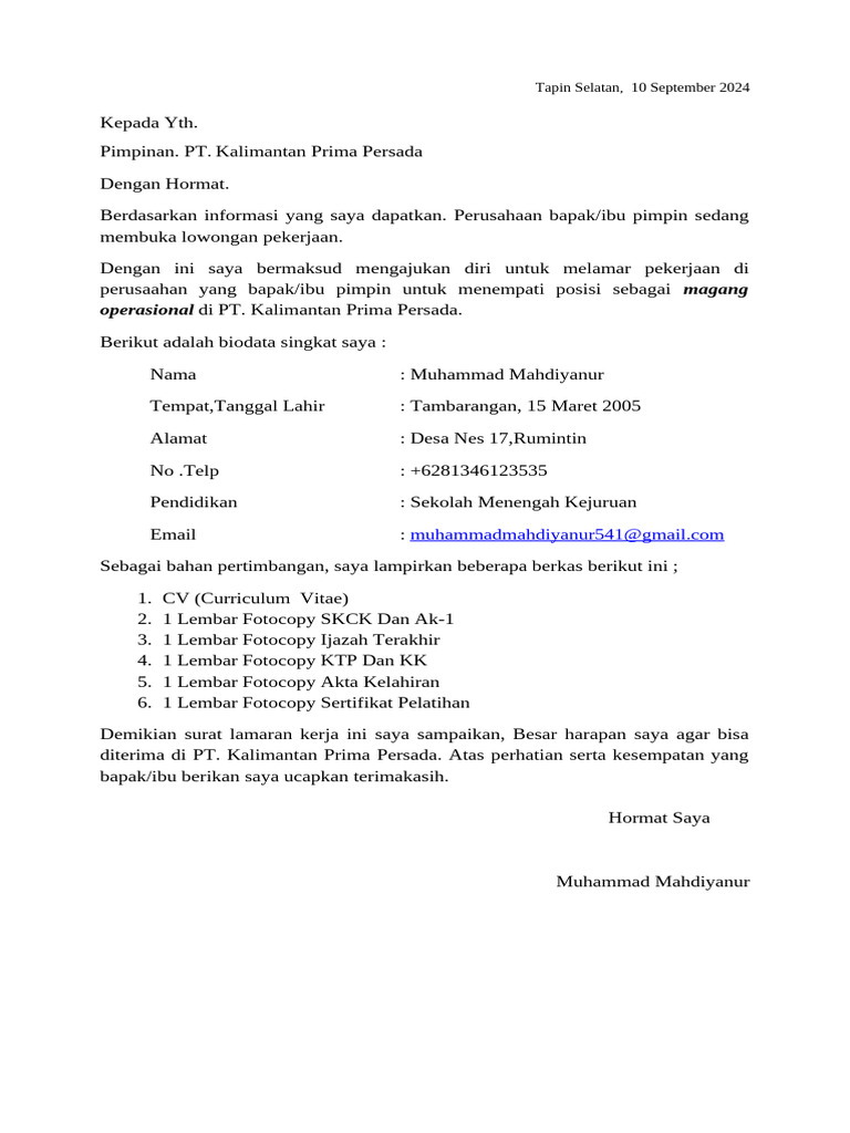 SURAT LAMARAN KERJA KPP | PDF