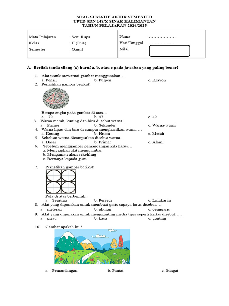SAS Seni Rupa Kelas 2 Ganjil | PDF