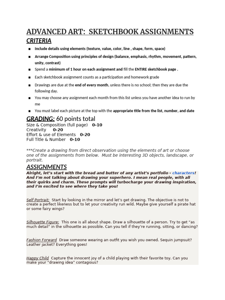 Sketchbook Assignments 2024 - 2025 | PDF | Composition (Visual Arts ...