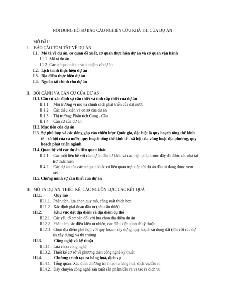 N I Dung H Sơ Báo Cáo Nghiên C U KH Thi C A D Án | PDF