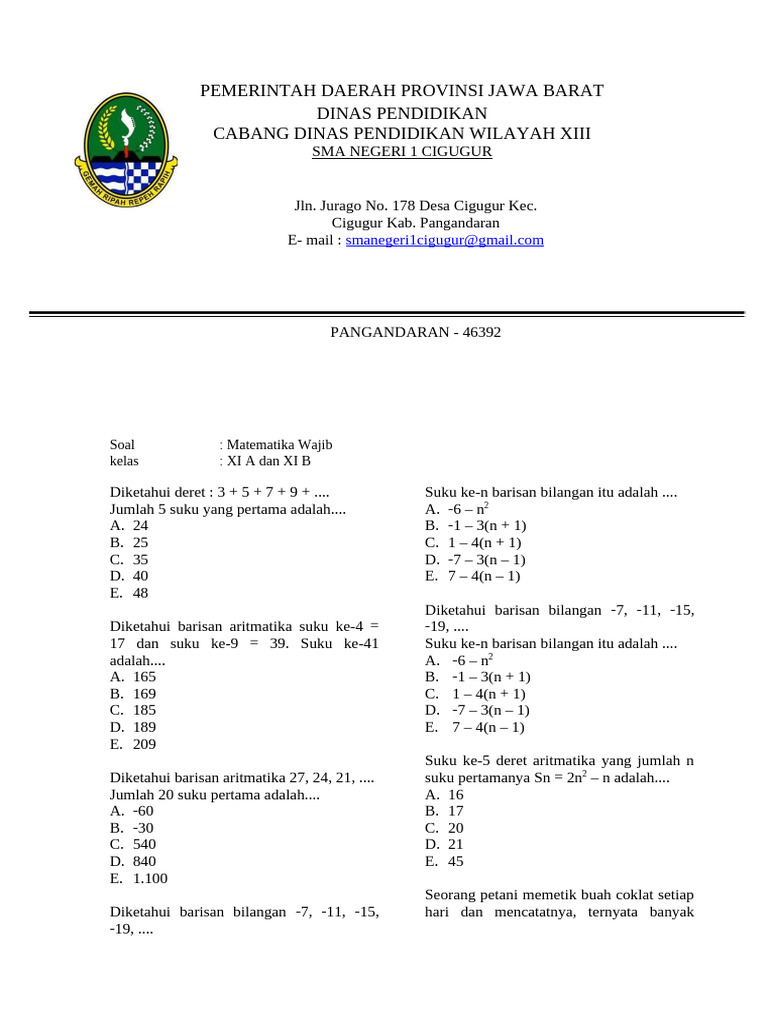 Soal Matematika Wajib Kelas XI | PDF