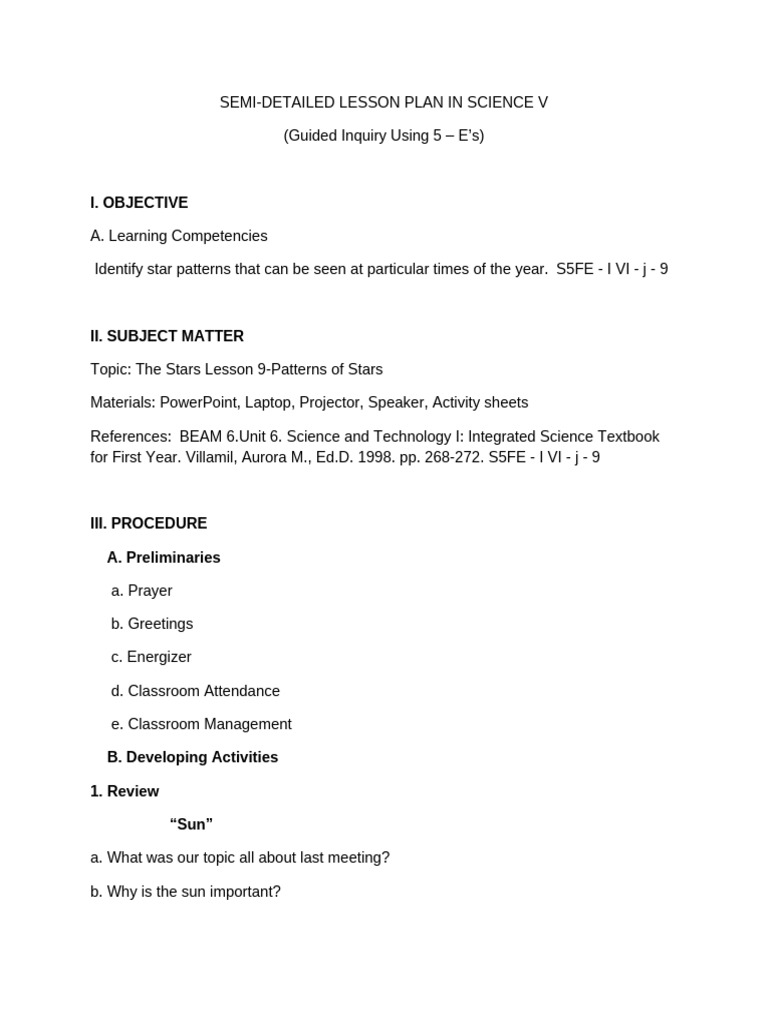 Star Patterns Lesson Plan for Grade 5 | PDF