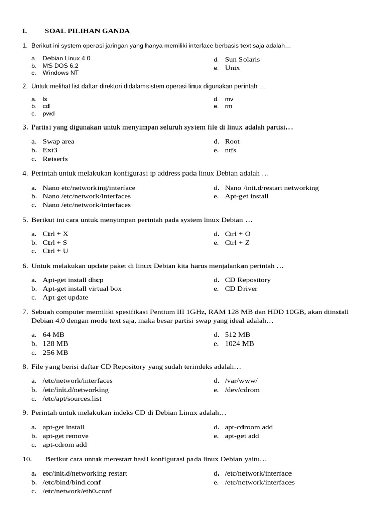 Soal Pilihan Ganda Sistem Operasi Linux | PDF