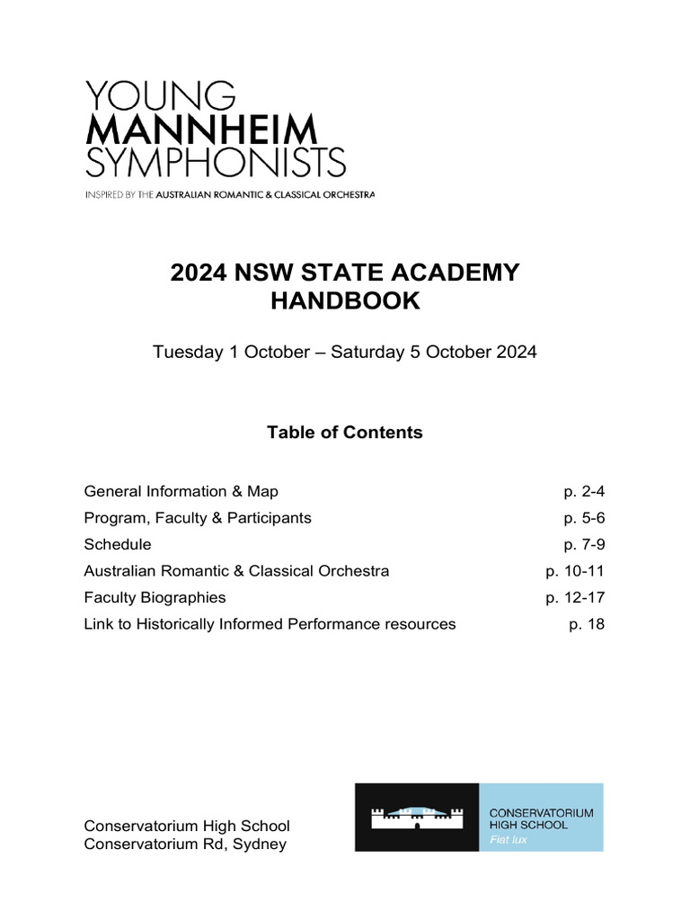 2024 YMS NSW STATE ACADEMY HANDBOOK FINAL Digital | PDF | Orchestras | Chamber Music