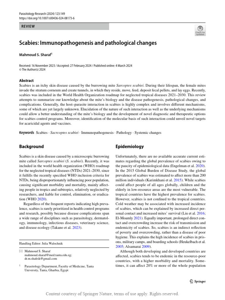 Scabies: Pathogenesis and Mite Biology | PDF | Interleukin 10 | T ...