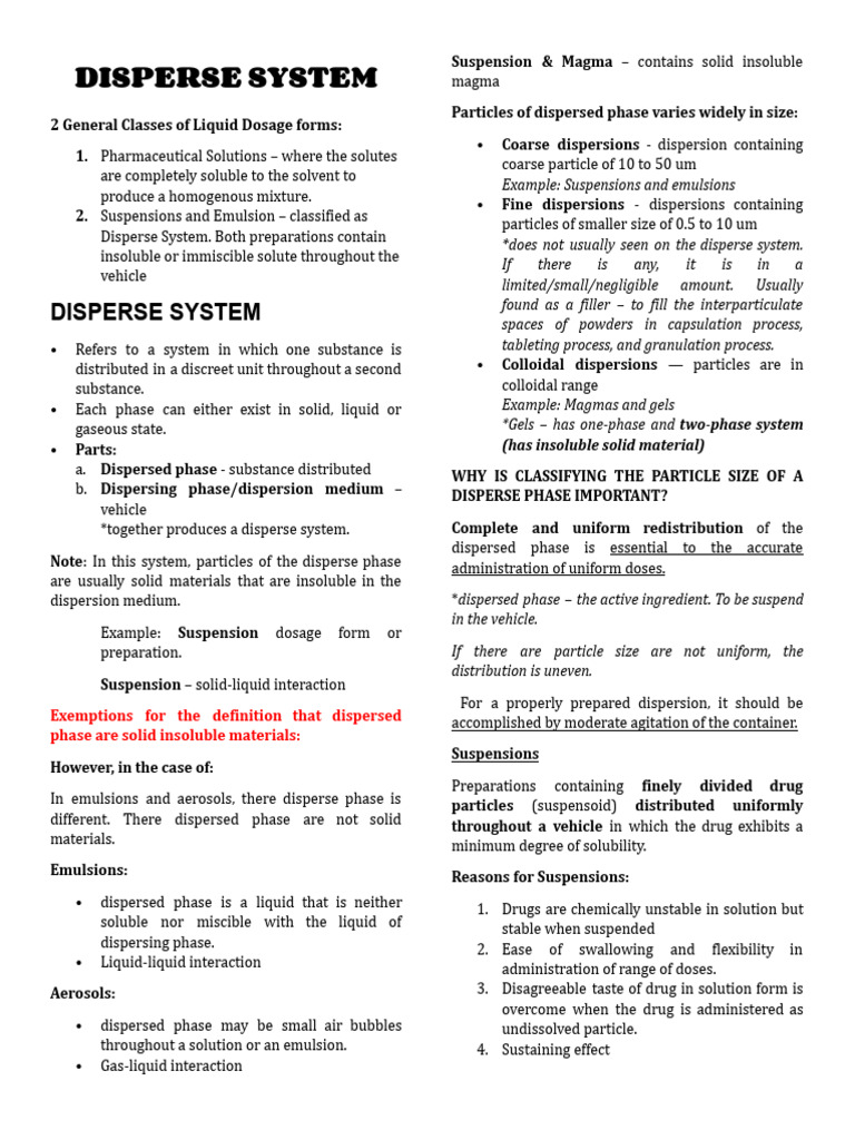 Finals Disperse System | PDF | Emulsion | Colloid