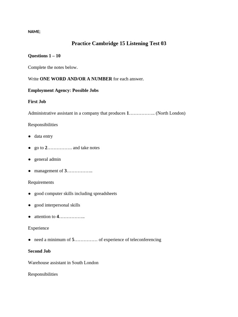 CAMBRIDGE 15 TEST 3 LISTENING | PDF | Soap