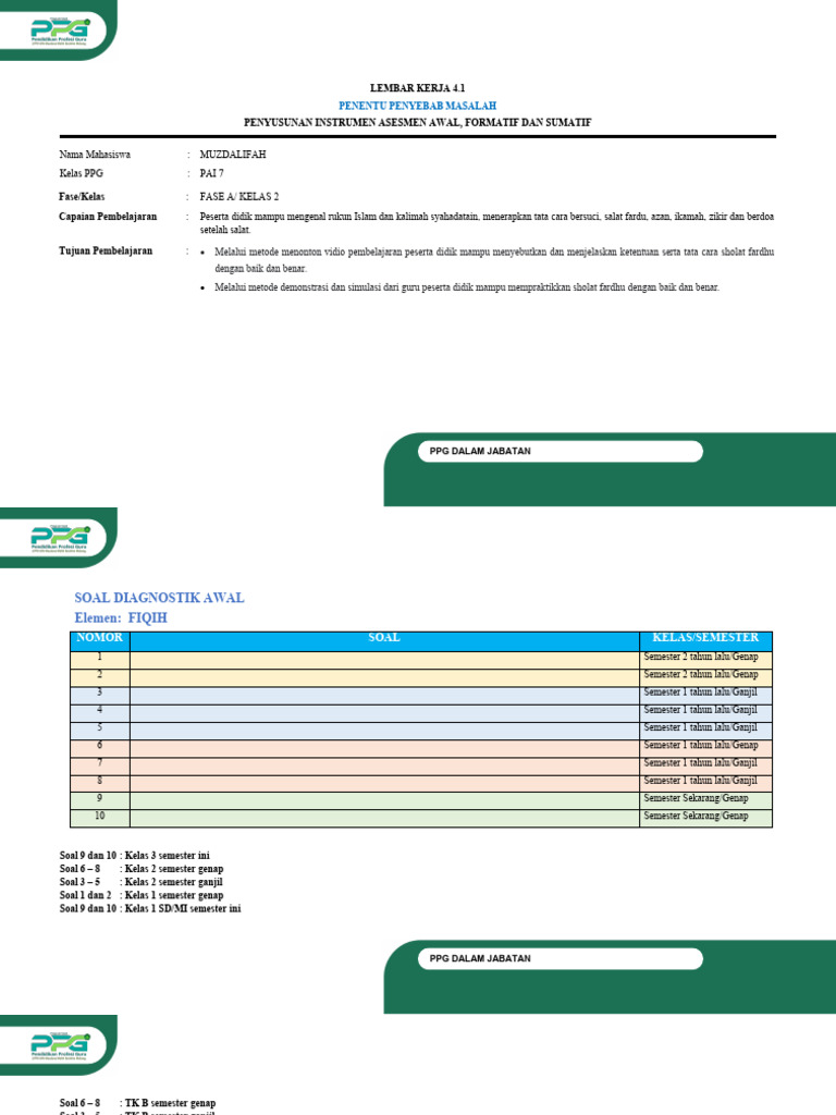LK 4 - Penyusunan Instrumen Asesmen Awal Formatif Dan Sumatif (K2) | PDF