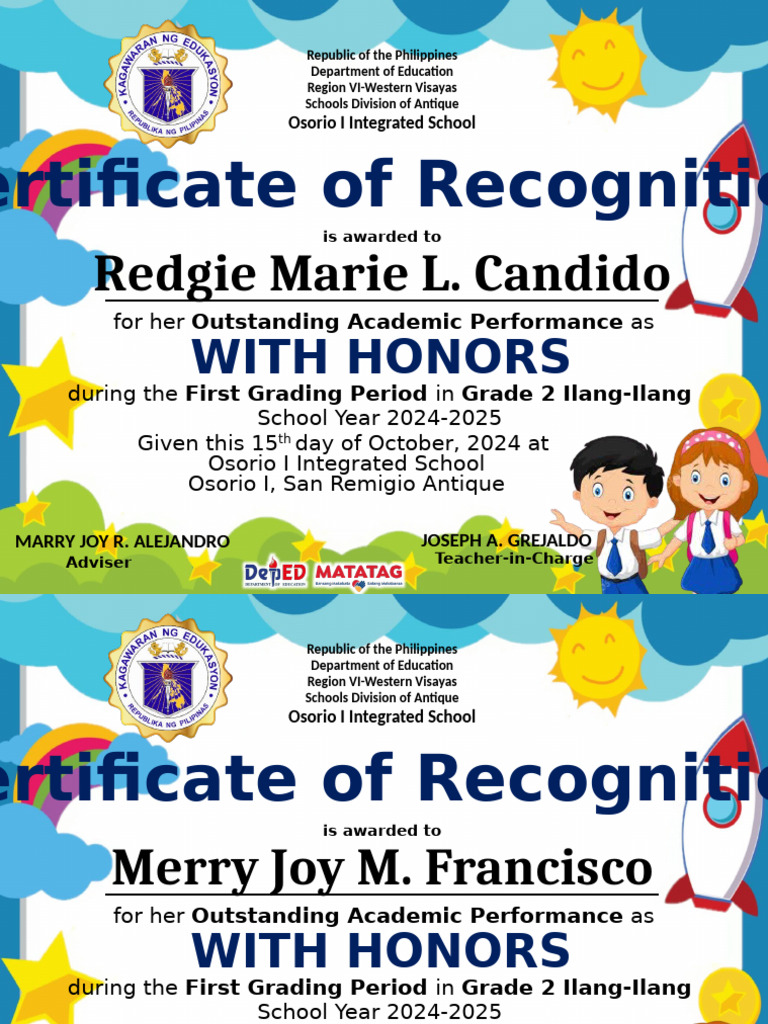 certificates GRADE 2 1st quarter | PDF