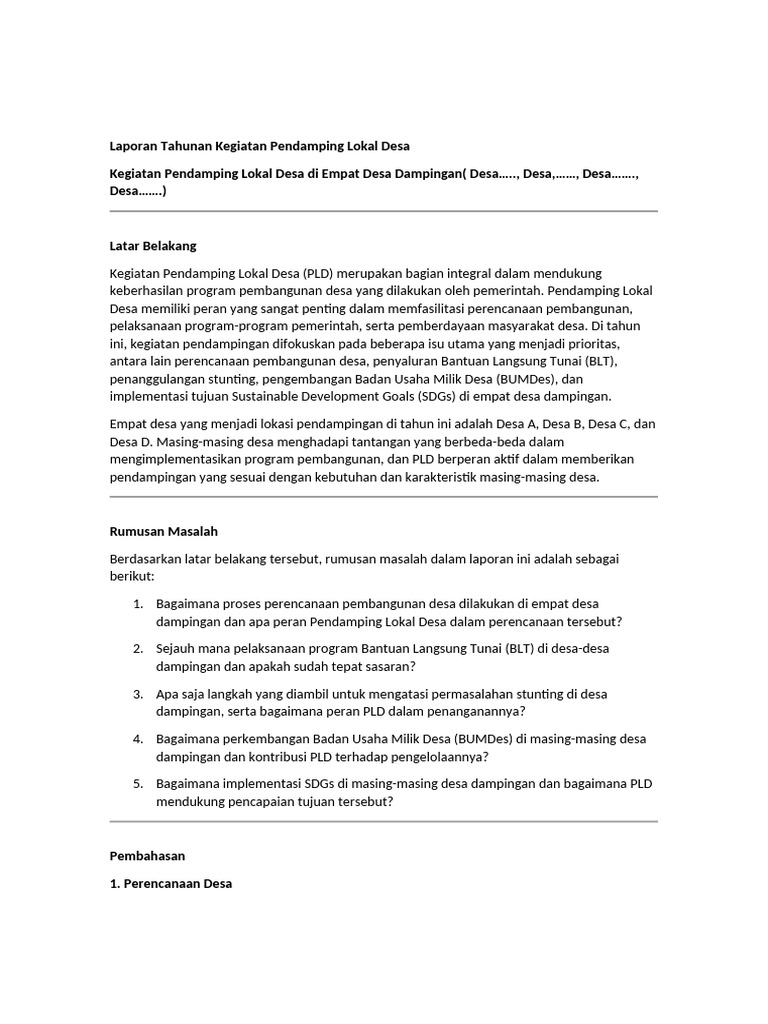 Laporan Tahunan Kegiatan Pendamping Lokal Desa | PDF