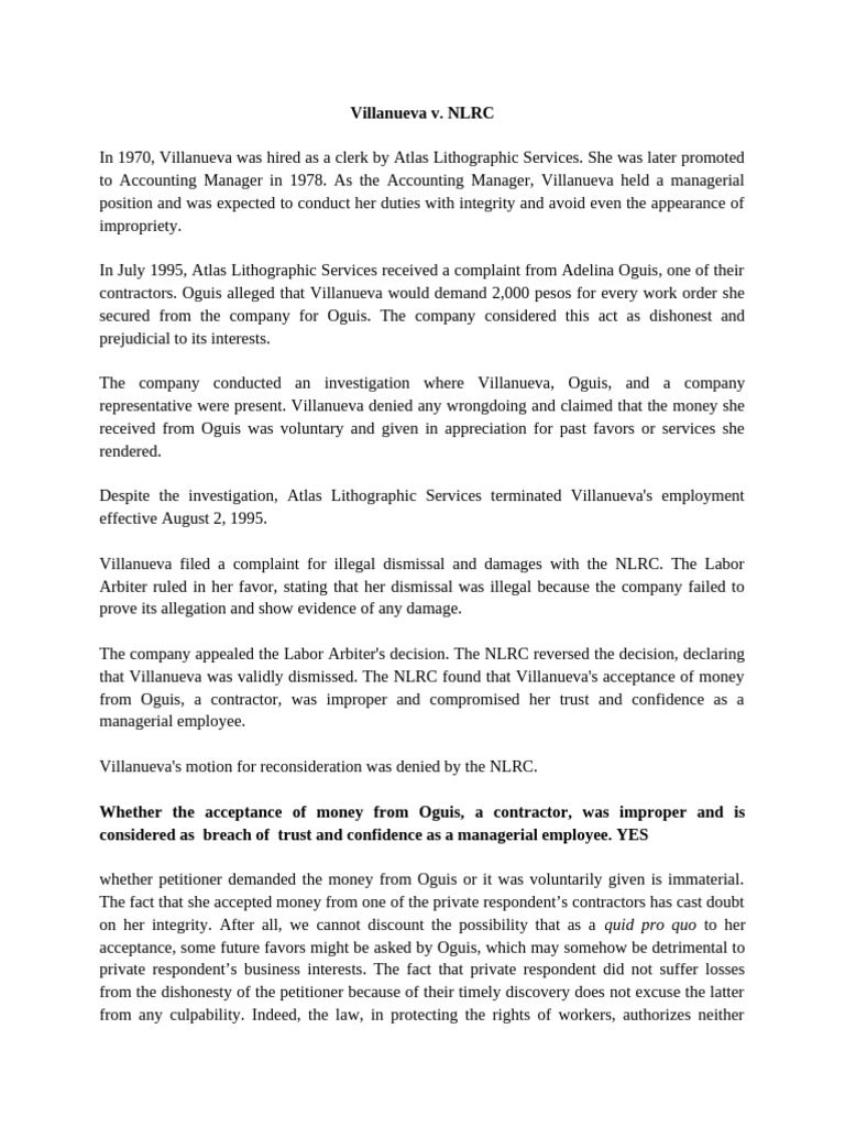 26. Villanueva v. NLRC | PDF | Employment | Complaint
