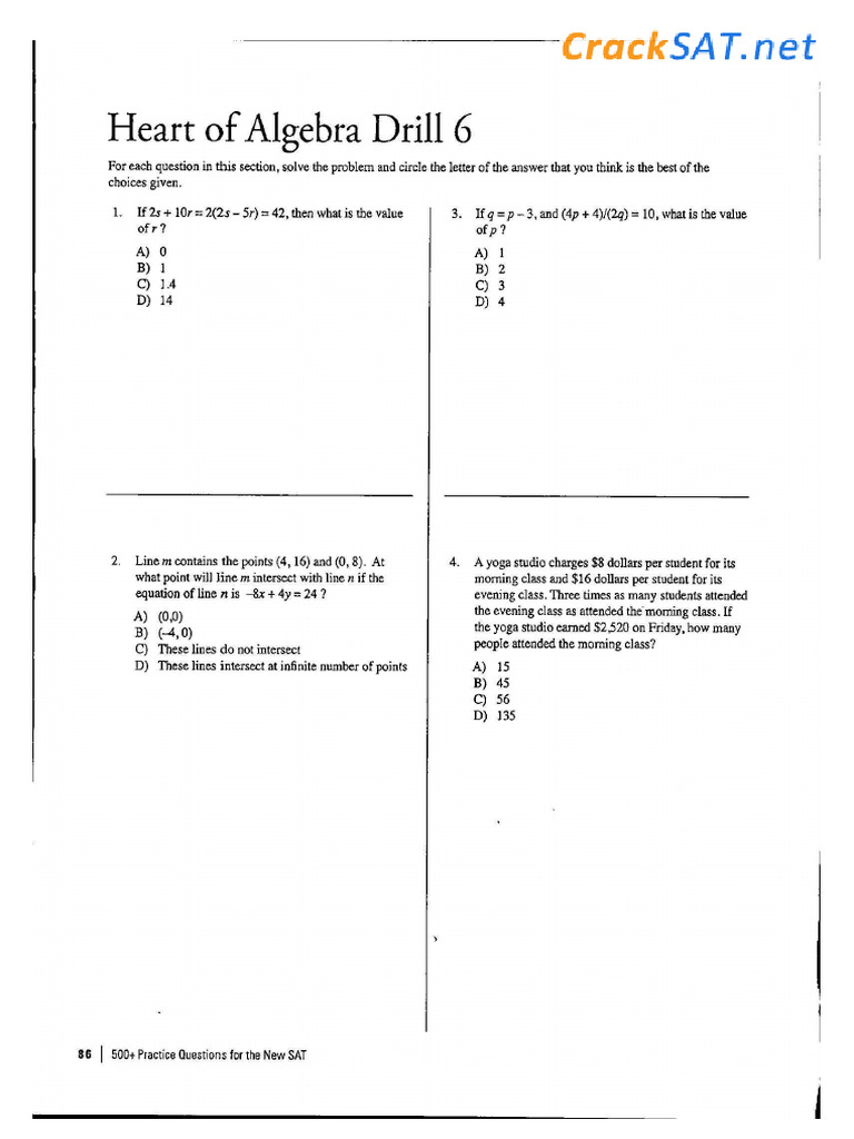 SAT Heart of Algebra Practice Test 6 | PDF