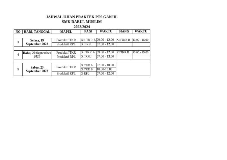 Jadwal Ujian Praktek SMK 2023/2024 | PDF