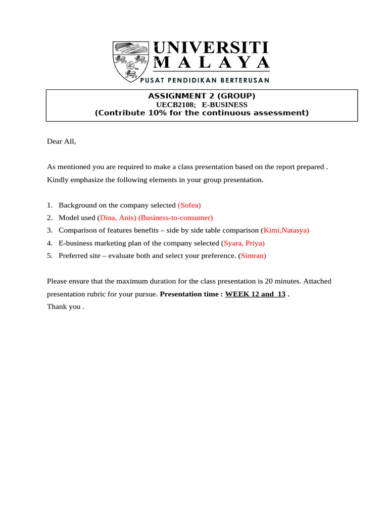 Assignment 2 Group E Buisness Class Presentation | PDF