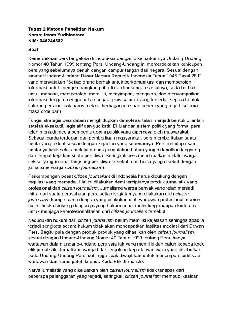 Tugas 2 Metode Penelitian Hukum | PDF
