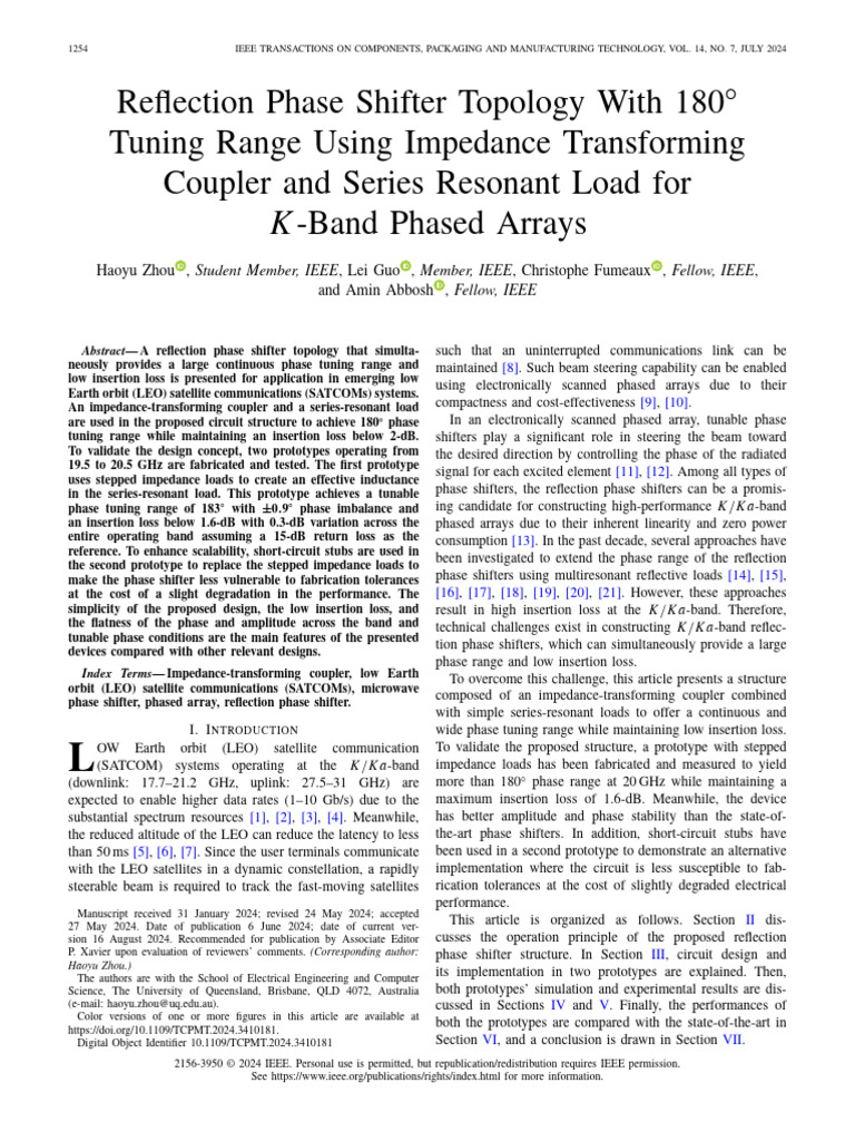 Reflection Phase Shifter Topology With 180 Tuning Range Using Impedance ...