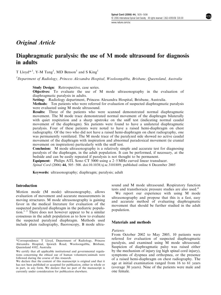 M Mode Ultrasound for Diaphragmatic Paralysis | PDF | Medical ...