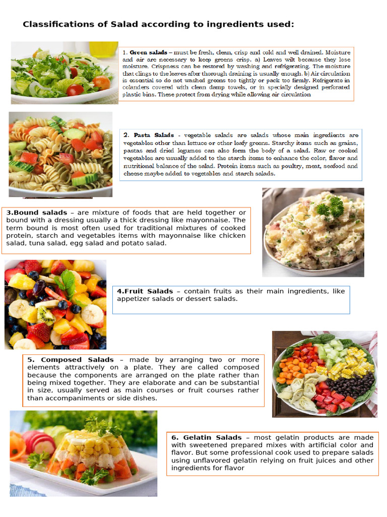 Classifications of Salads by Ingredients | PDF