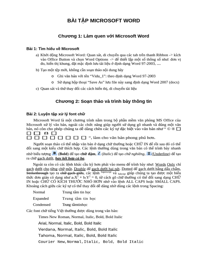 Bai Tap Thuc Hanh MS Word | PDF