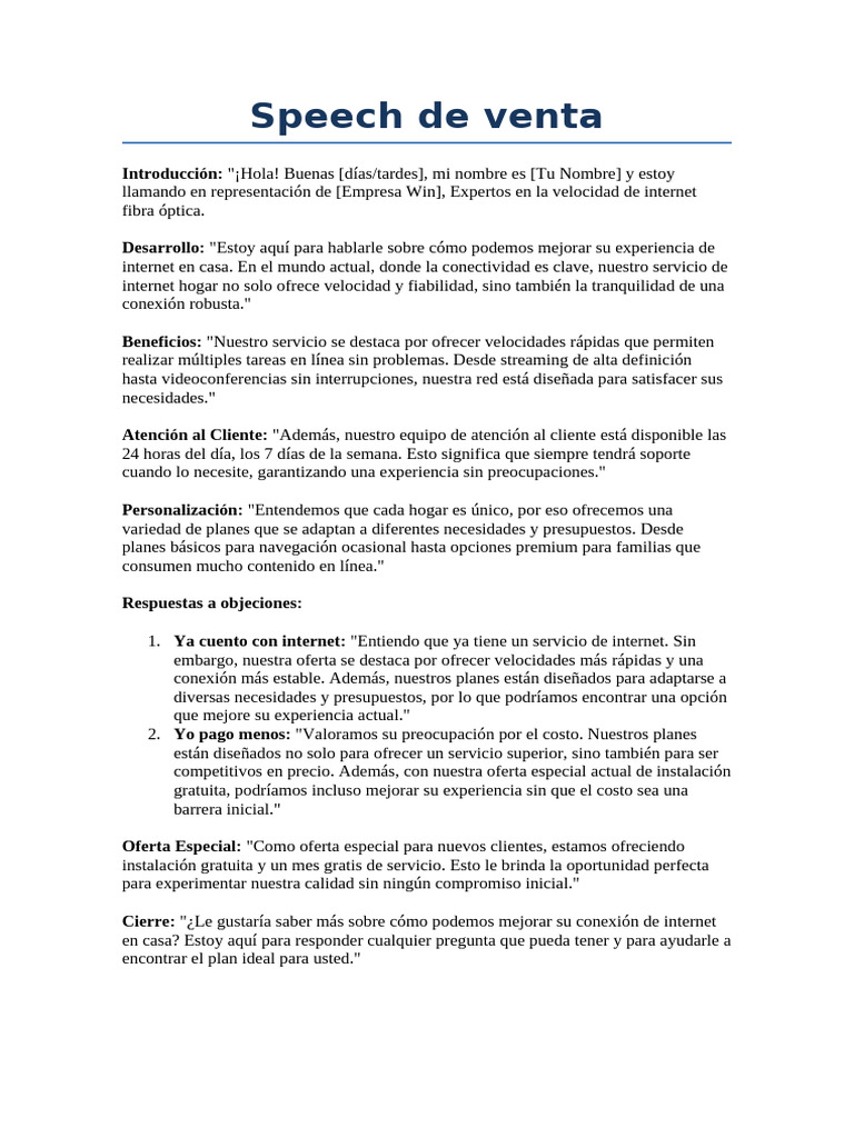 Speech de Venta | PDF