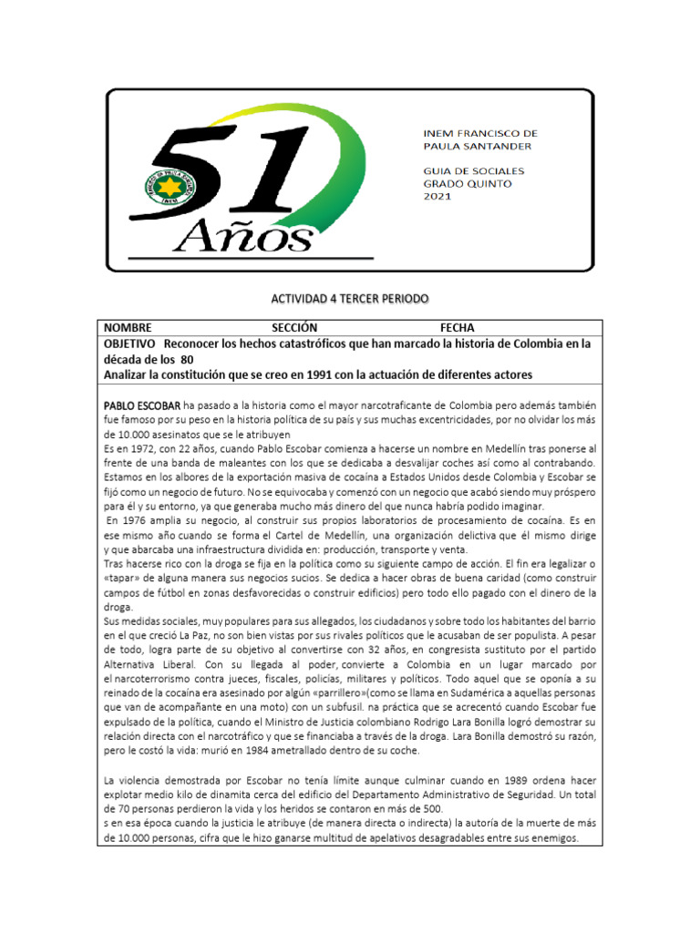 Historia de Escobar y Gacha en Colombia | PDF