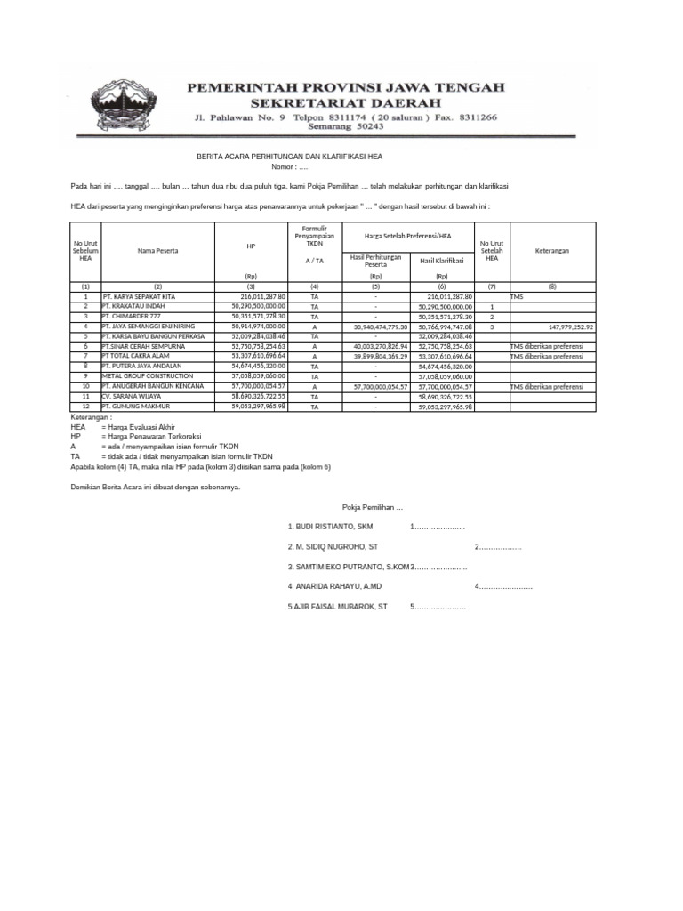 Berita Acara Hea | PDF