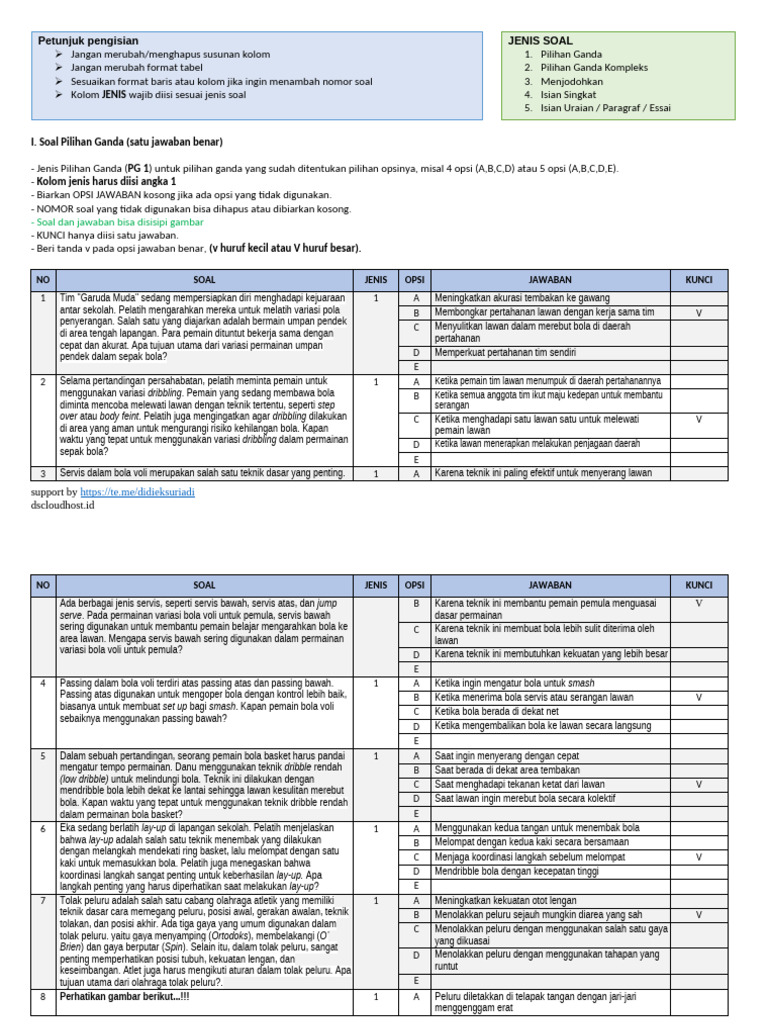 Templete Soal Asesmen Sumatif Semester Ganjil 2024 - 2025 Kelas 8 Pjok | PDF