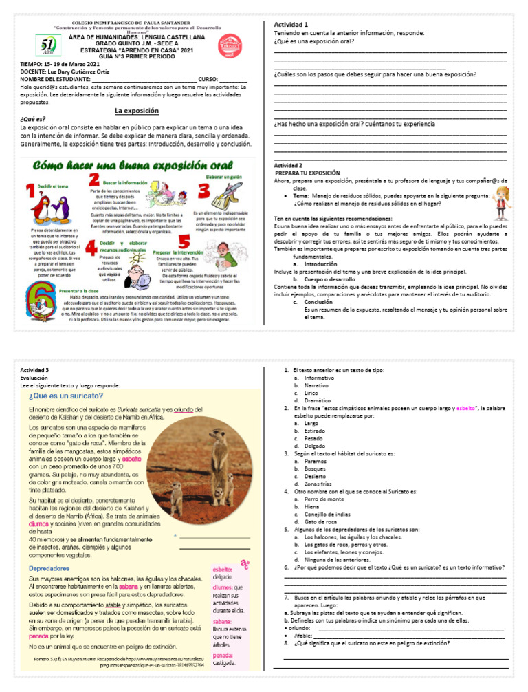 Guía de Exposición Oral para Quinto Grado | PDF | Suricata