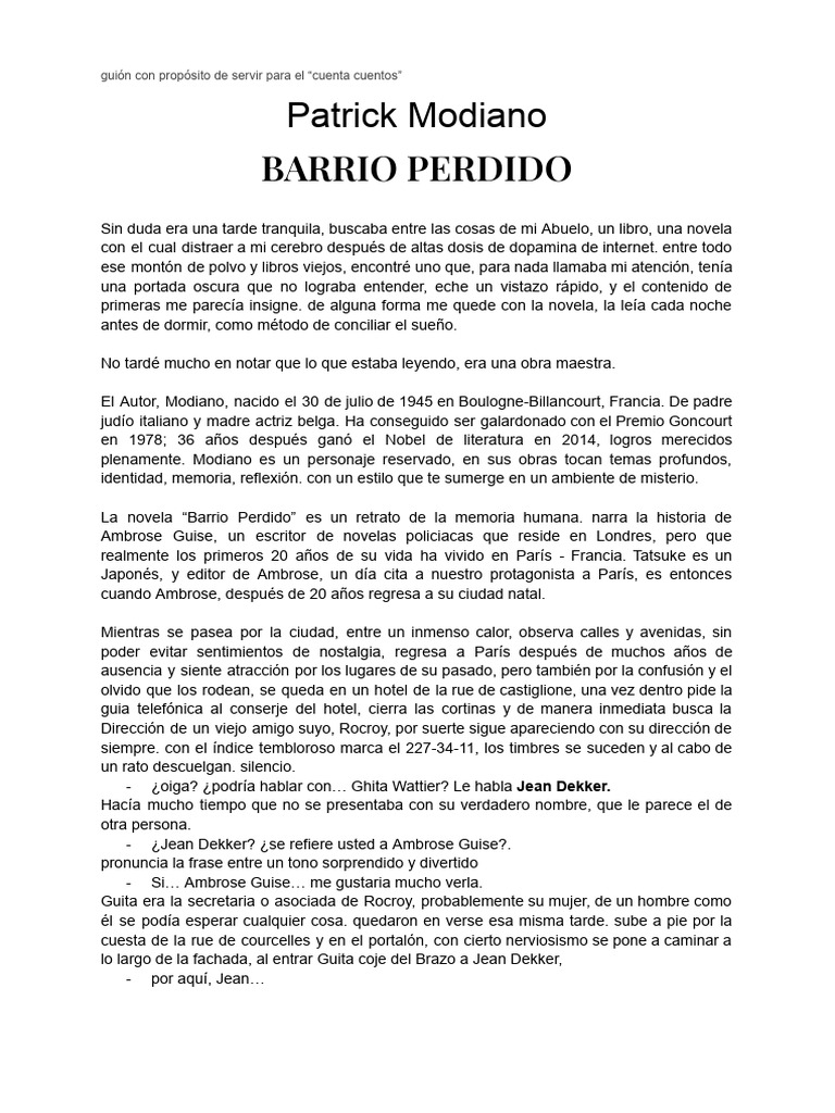 Patrick Modiano-Barrio Perdido. | PDF