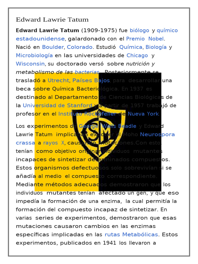 Edward Lawrie Tatum - Wikipedia, la enciclopedia libre | PDF