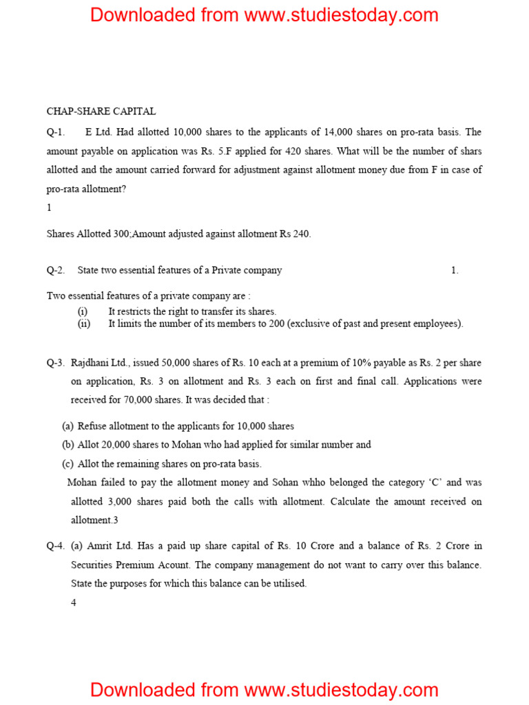 Share Capital Allotment and Features | PDF | Option (Finance) | Equity ...