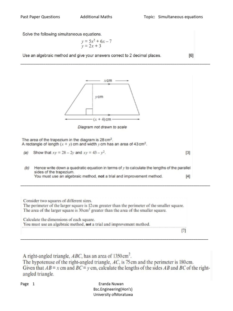 Simultaneous Equations WJEC PP Questions | PDF