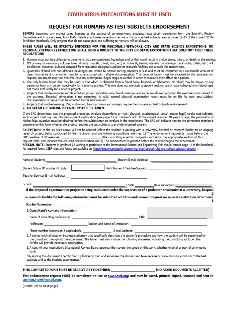 Humanendorsementform | PDF | Informed Consent | Experiment